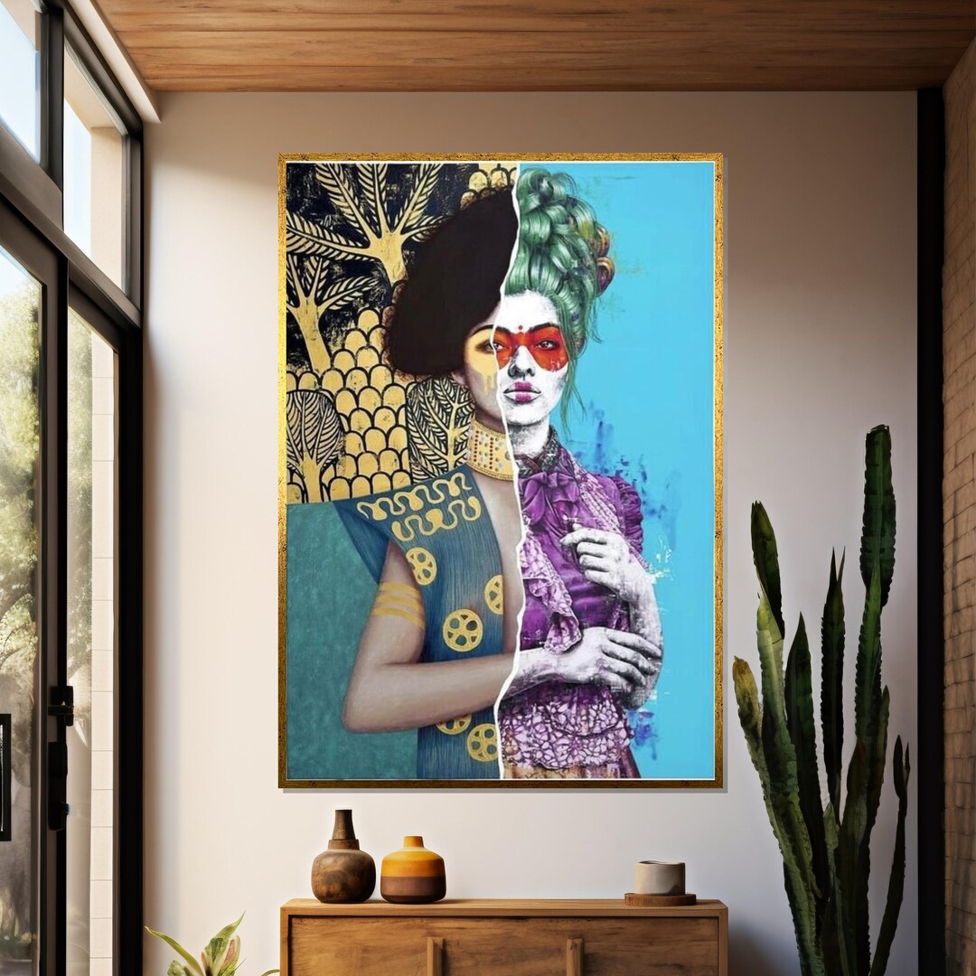 Fin DAC Dual Portrait Canvas, Vibrant Cultural Fusion Art, Wall Art ...