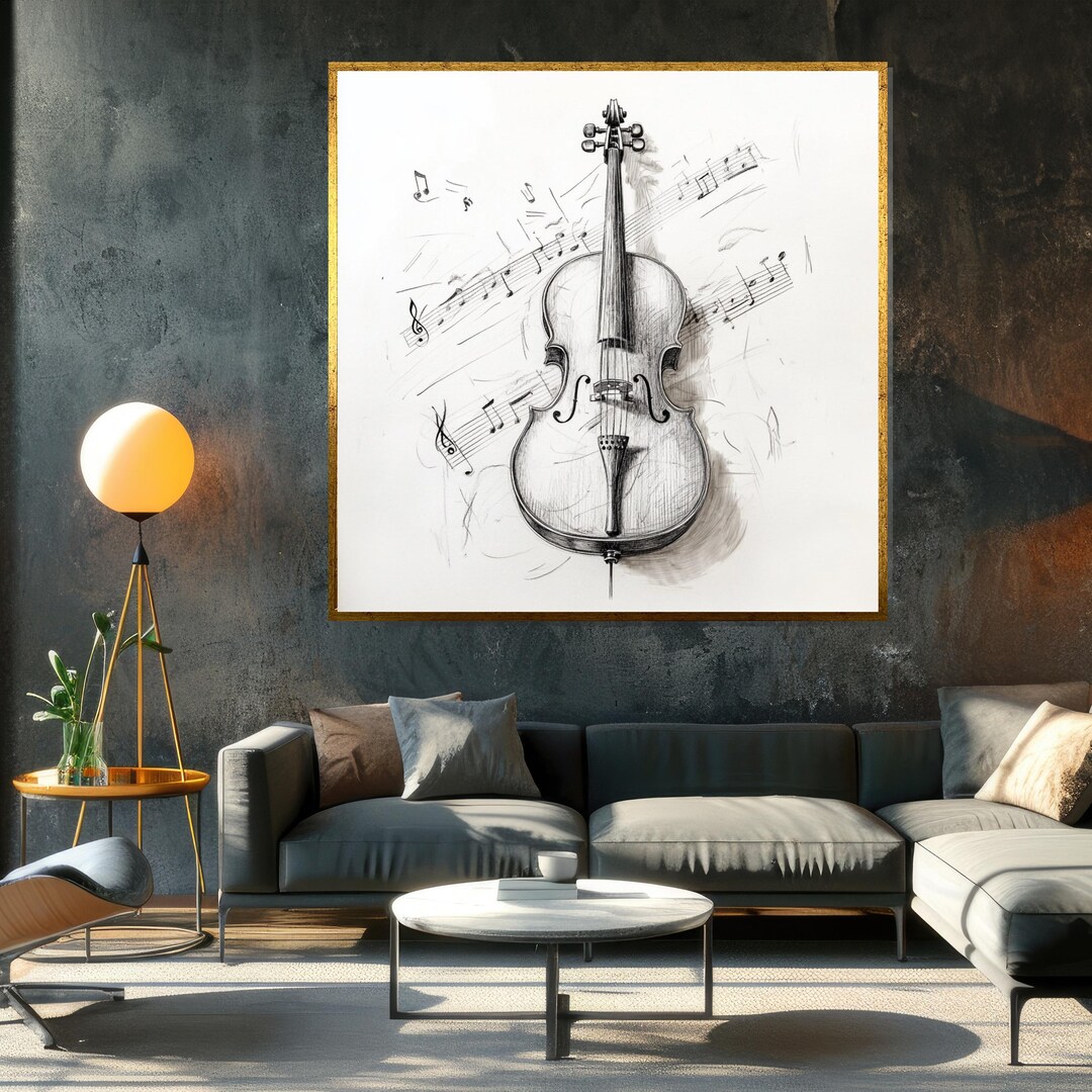 Violin Sketch Canvas, Musical Instrument Art, Violin Wall Print, Music ...