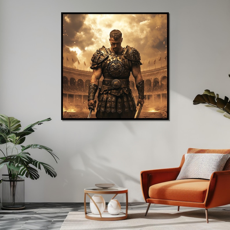 Roman Gladiator Canvas, Warrior Wall Art, Ancient Battle Print ...