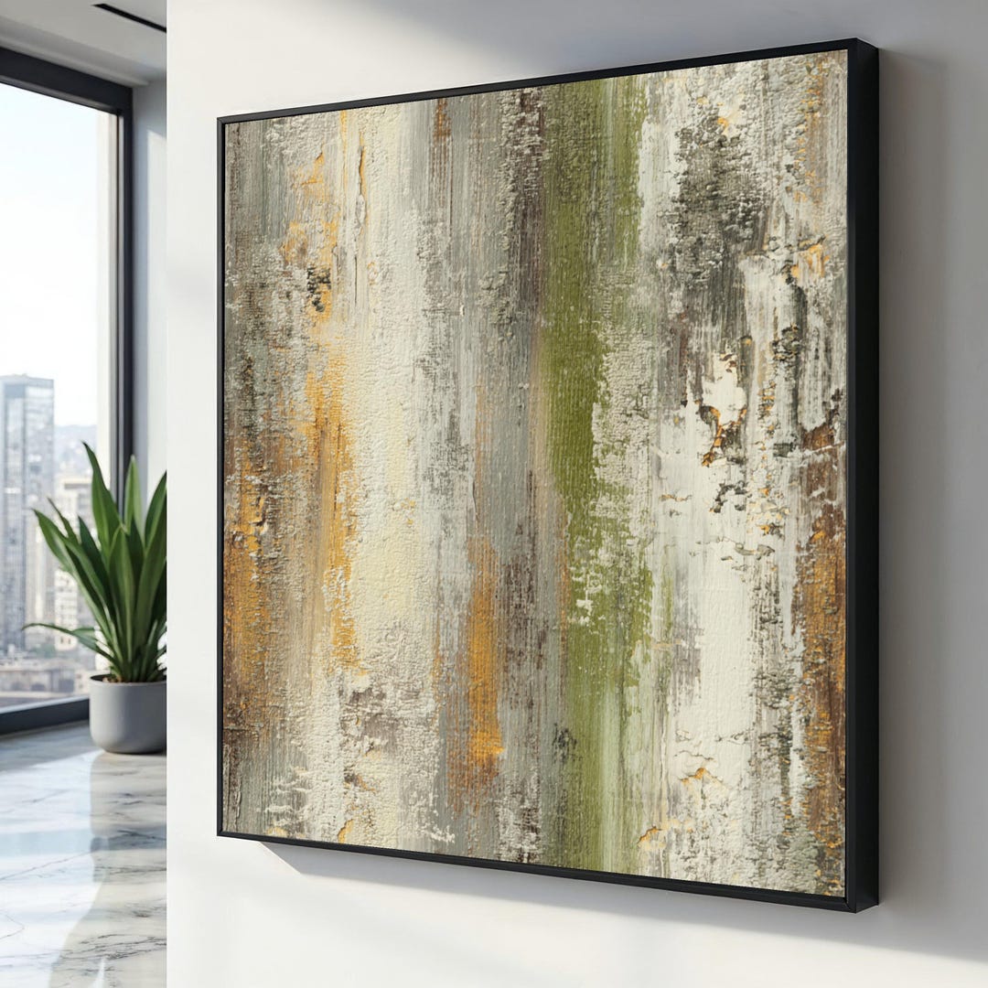 Rustic Abstract Canvas, Earth Tone Wall Art, Vertical Brushstroke ...