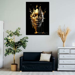 Golden Face Canvas, Dripping Gold Art, Abstract Portrait Wall Art ...