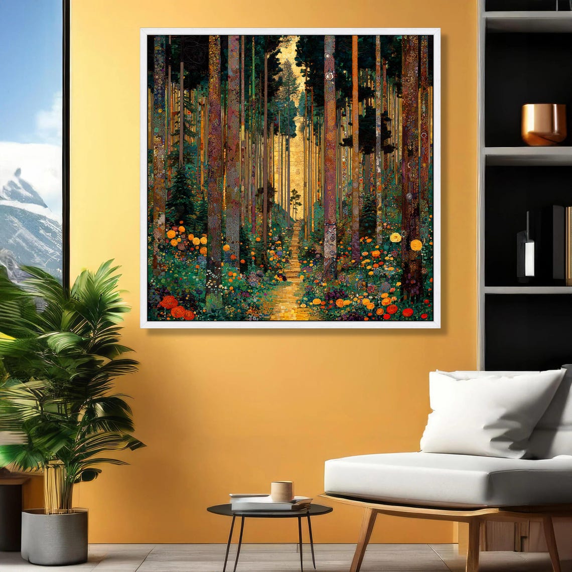 Gustav Klimt Forest Path Canvas, Colorful Floral Trees Wall Art, Golden ...
