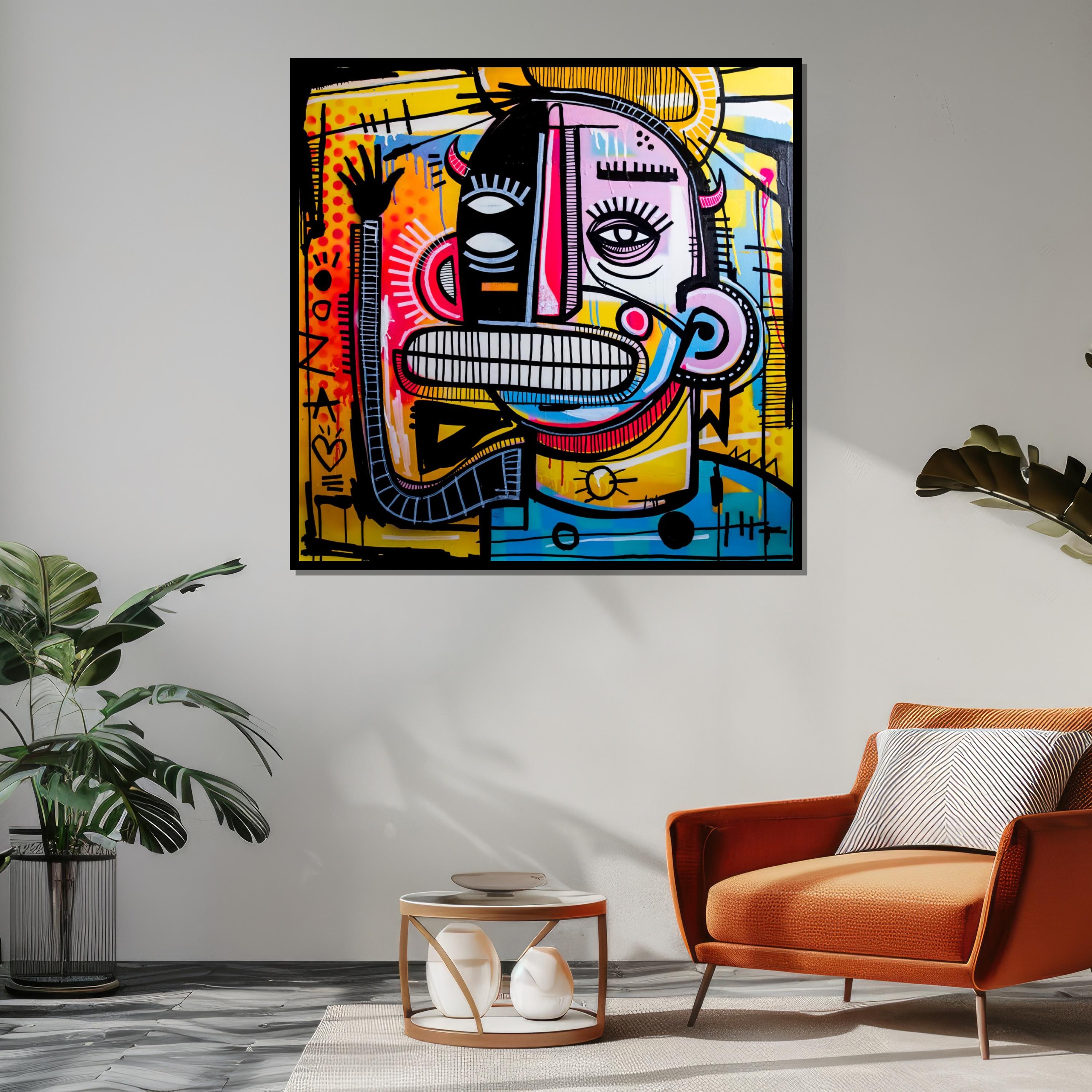 Jean Michel Basquiat, Colorful Abstract Face Canvas, Urban Art Canvas ...