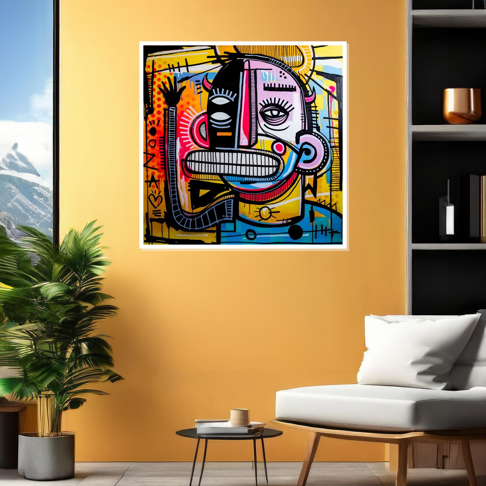 Jean Michel Basquiat, Colorful Abstract Face Canvas, Urban Art Canvas ...