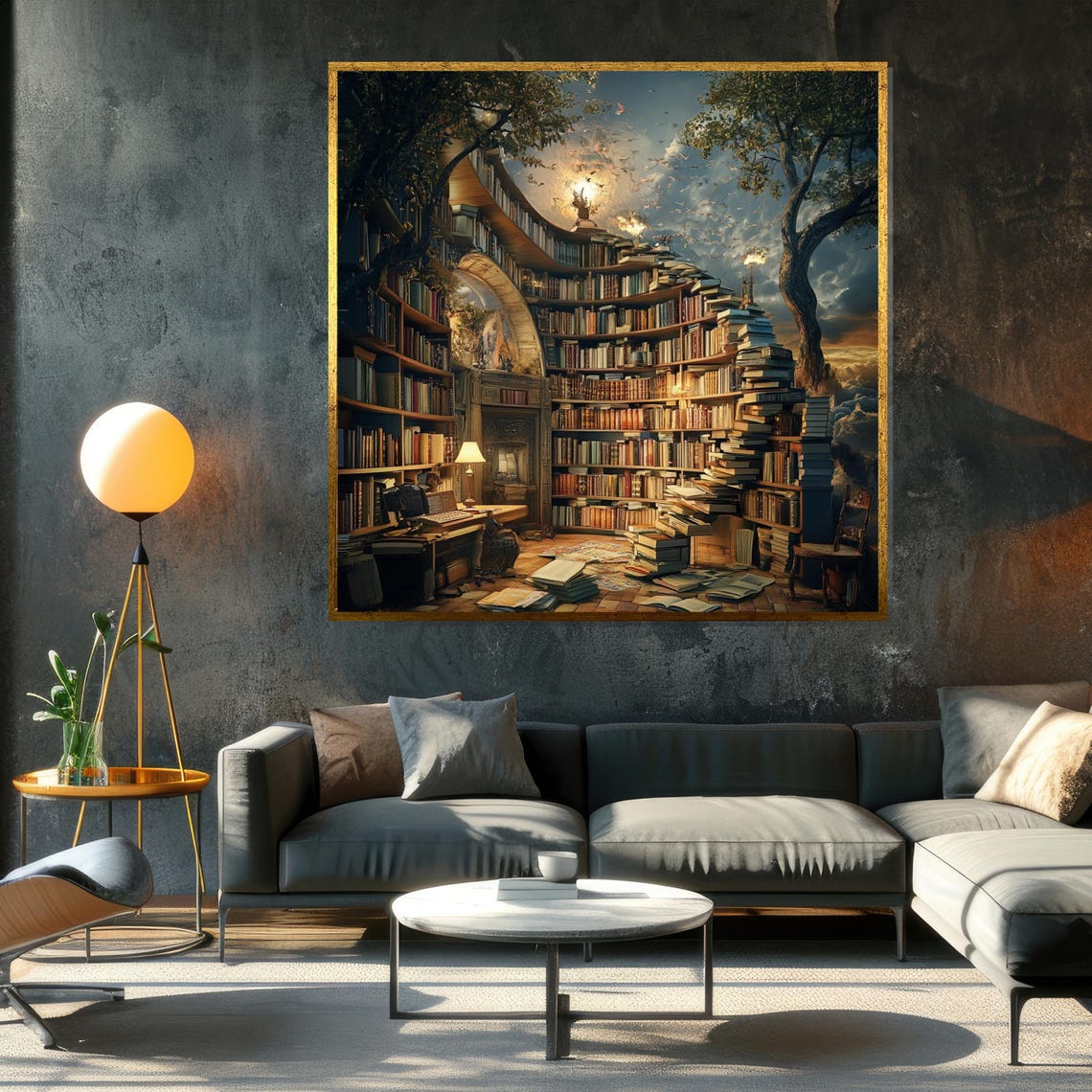 Dreamy Bookshelf Library, Spiral Bookcase Canvas, Magical Books Art ...