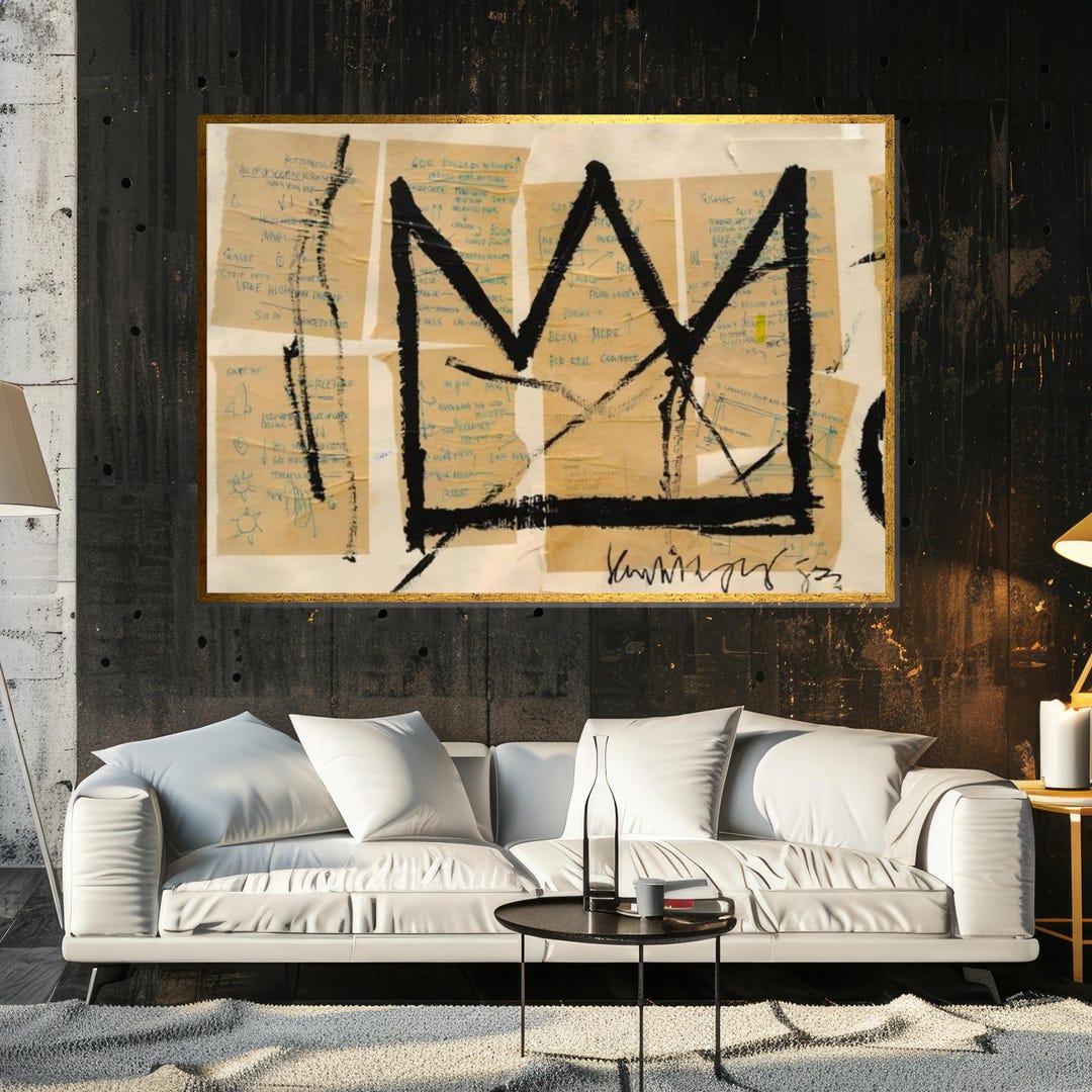 Jean-michel Basquiat,crown Sketch Canvas Art, Graffiti Style Art ...