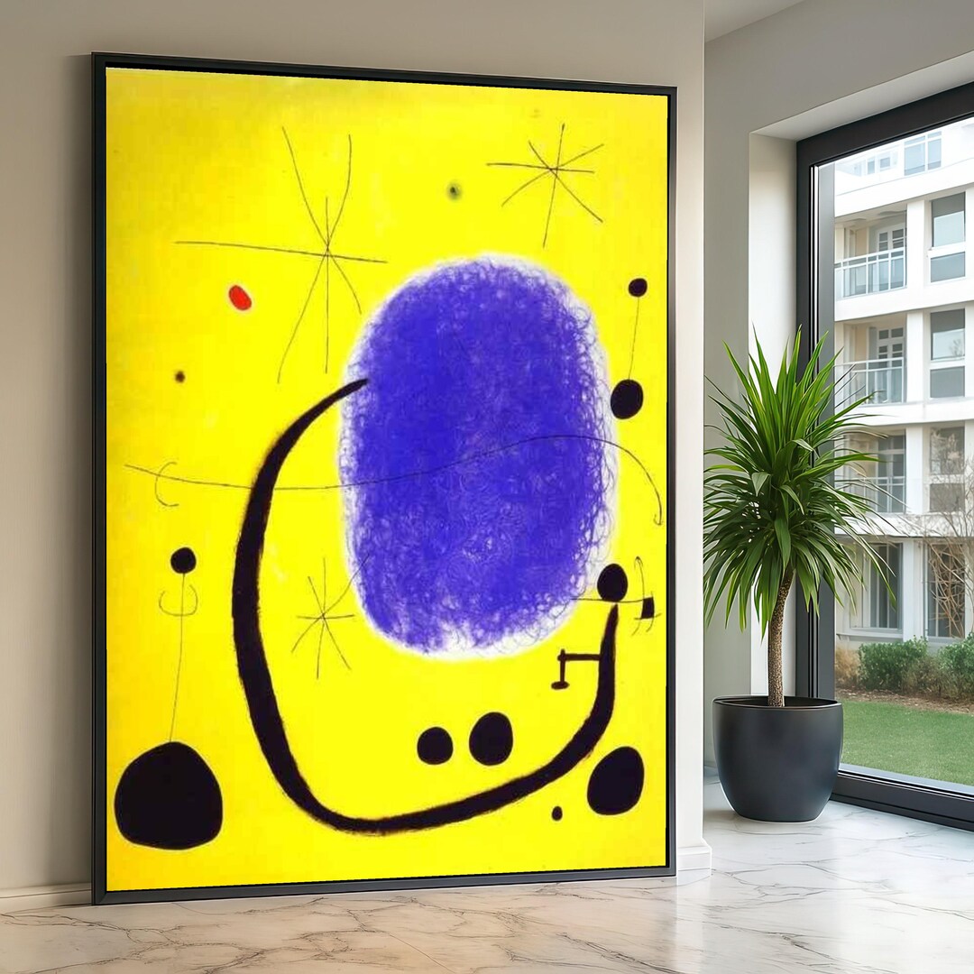 Abstract Joan Miró Canvas Wall Art, Modern Yellow Blue Design, Mid ...