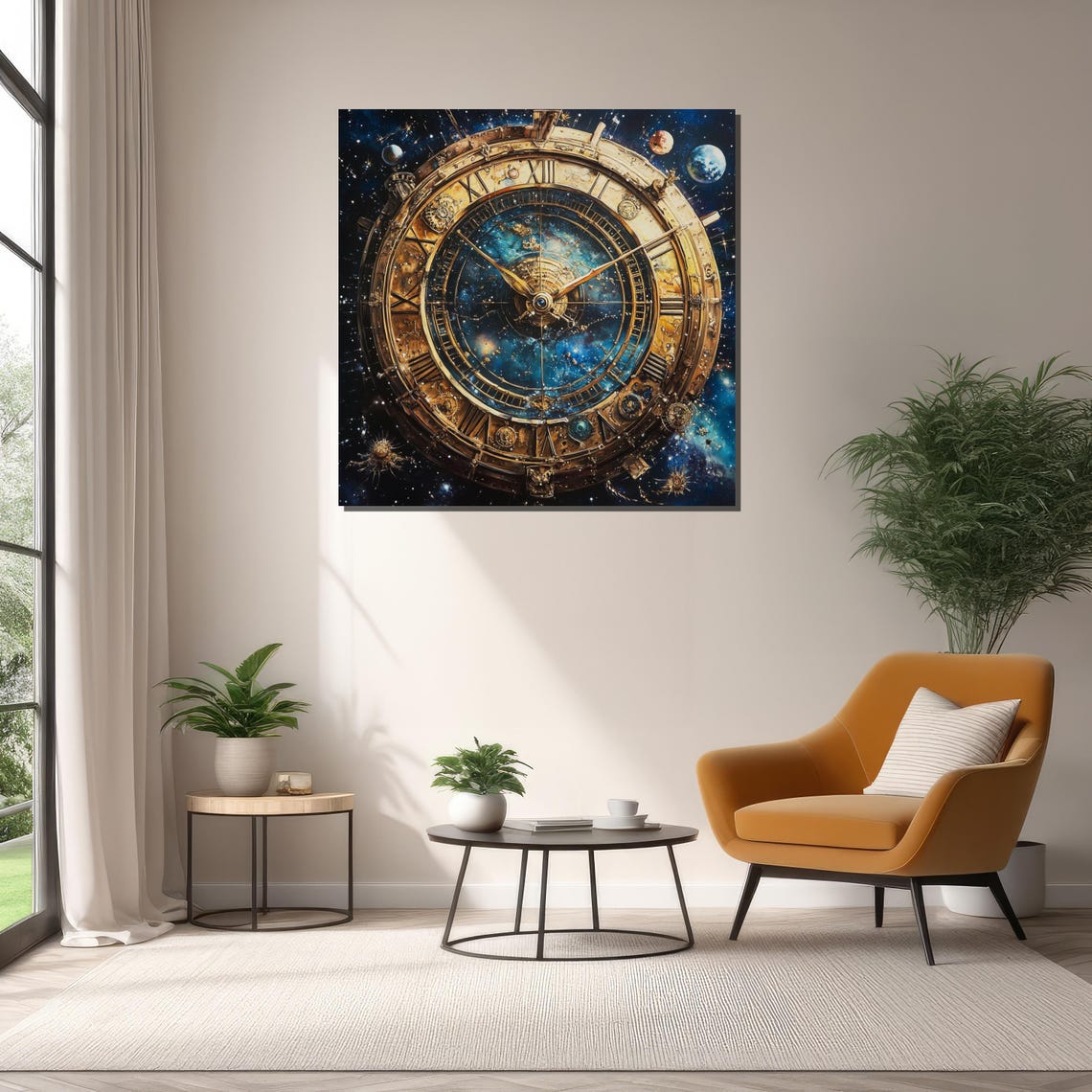 Astronomical Clock Canvas, Cosmic Timepiece Art, Steampunk Clock Design ...