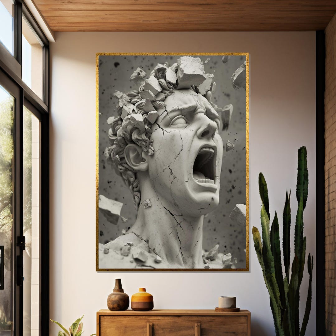 Broken Statue Canvas, Crumbling Sculpture Wall Art, Shattered Head Art ...