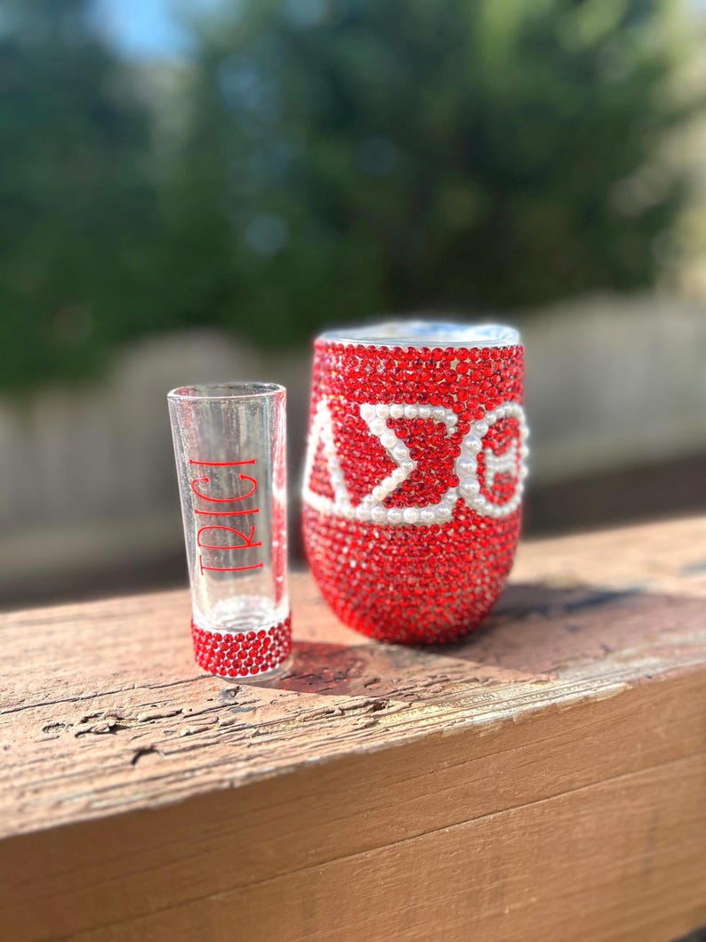 Delta Sigma Theta Bling Tumbler & Shot Glass Set | Custom Red White ...