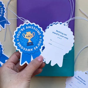You’re Awesome Blue Ribbon Gift Tags, Set of 12 Encouragement Favor ...