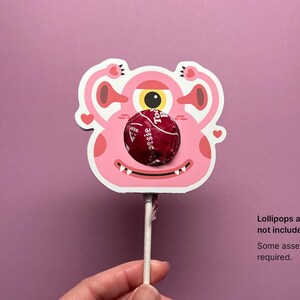 Monster Valentine Lollipop Holders: Set of 5, Pink & Red Candy Wrappers ...