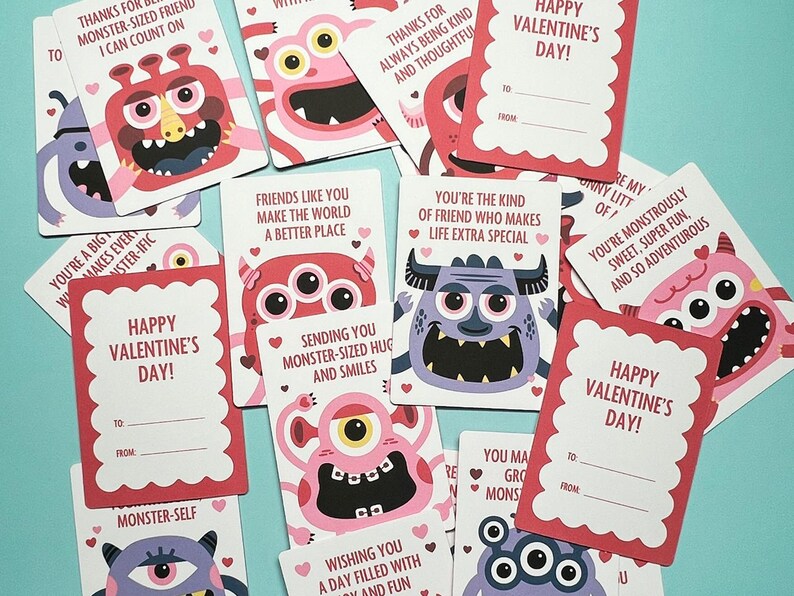 Monster Valentine Cards for Kids, Set of 24 Classroom Exchange Cards - Etsy