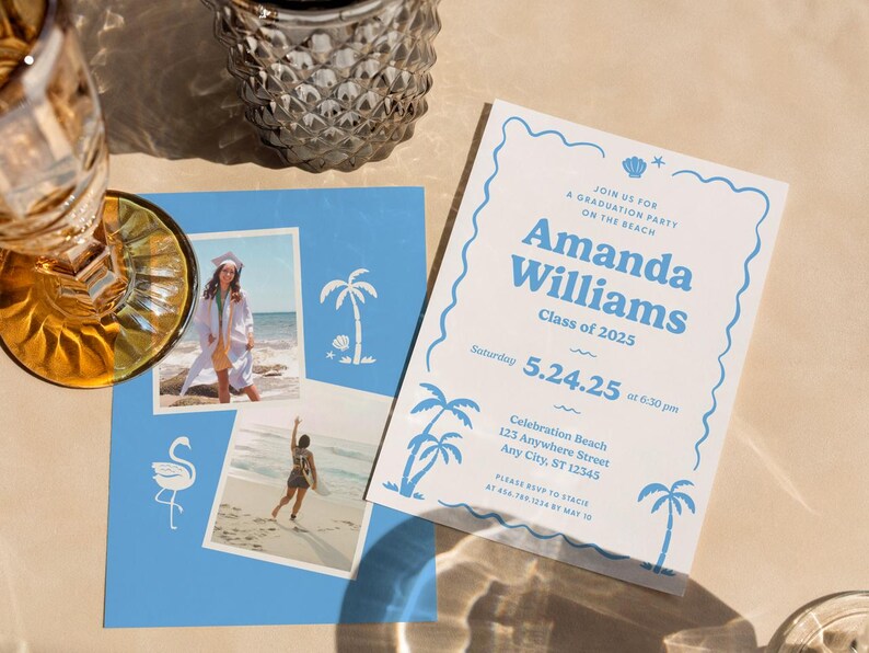 Retro Beach Graduation Party Invitations for Coastal Grad Celebrations ...