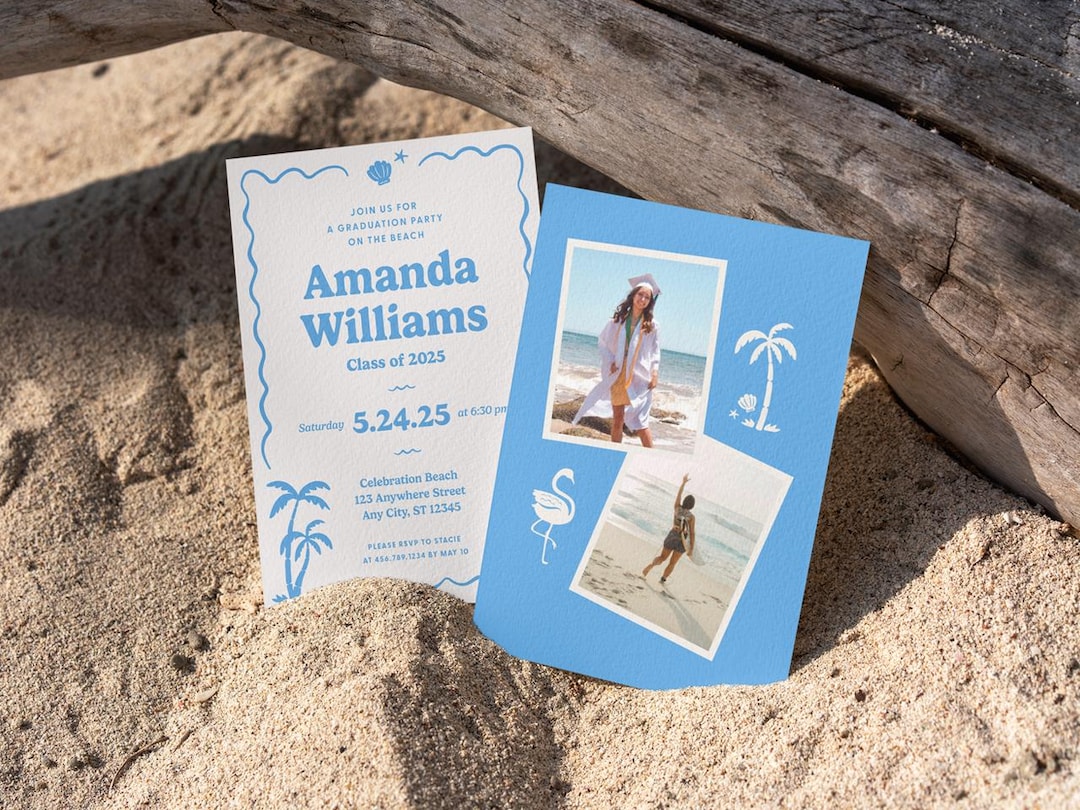 Retro Beach Graduation Party Invitations for Coastal Grad Celebrations ...