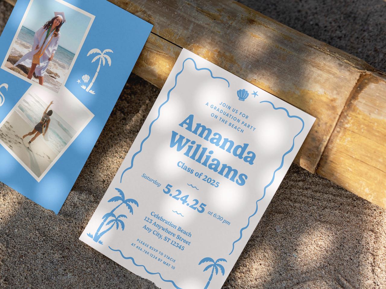 Retro Beach Graduation Party Invitations: Custom Coastal Grad ...