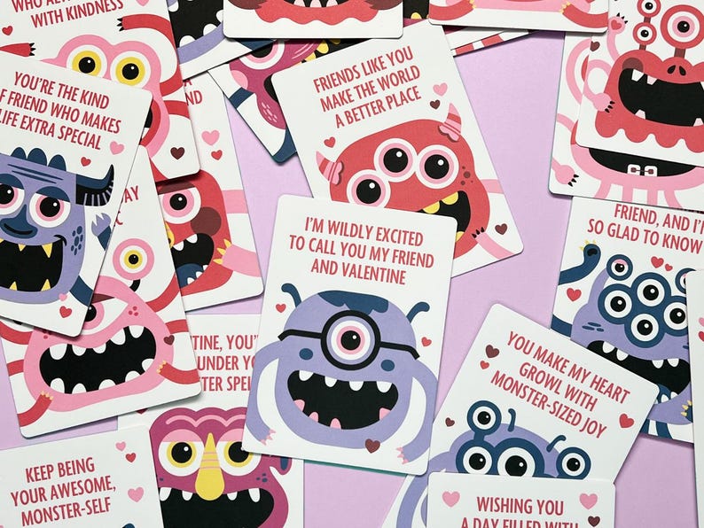 Monster Valentine Cards for Kids, Set of 24 Classroom Exchange Cards - Etsy