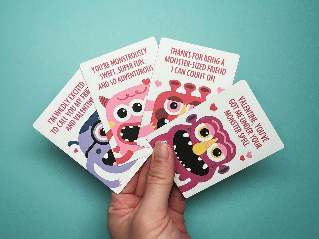 Monster-themed Valentine Cards for Kids (set of 24), Fun Classroom ...