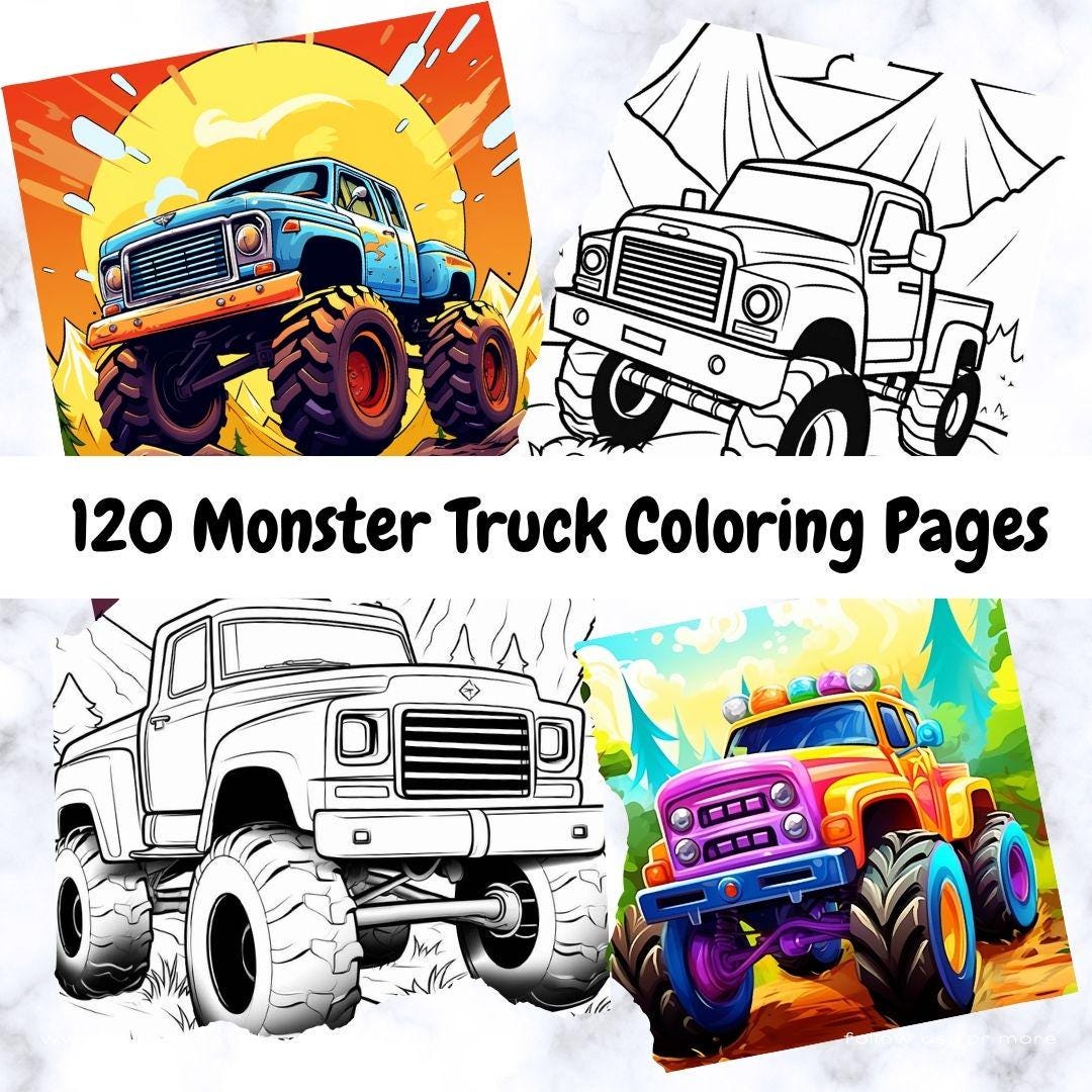 120 Monster Truck Coloring Pages for Kids – Printable PDF, Boys ...