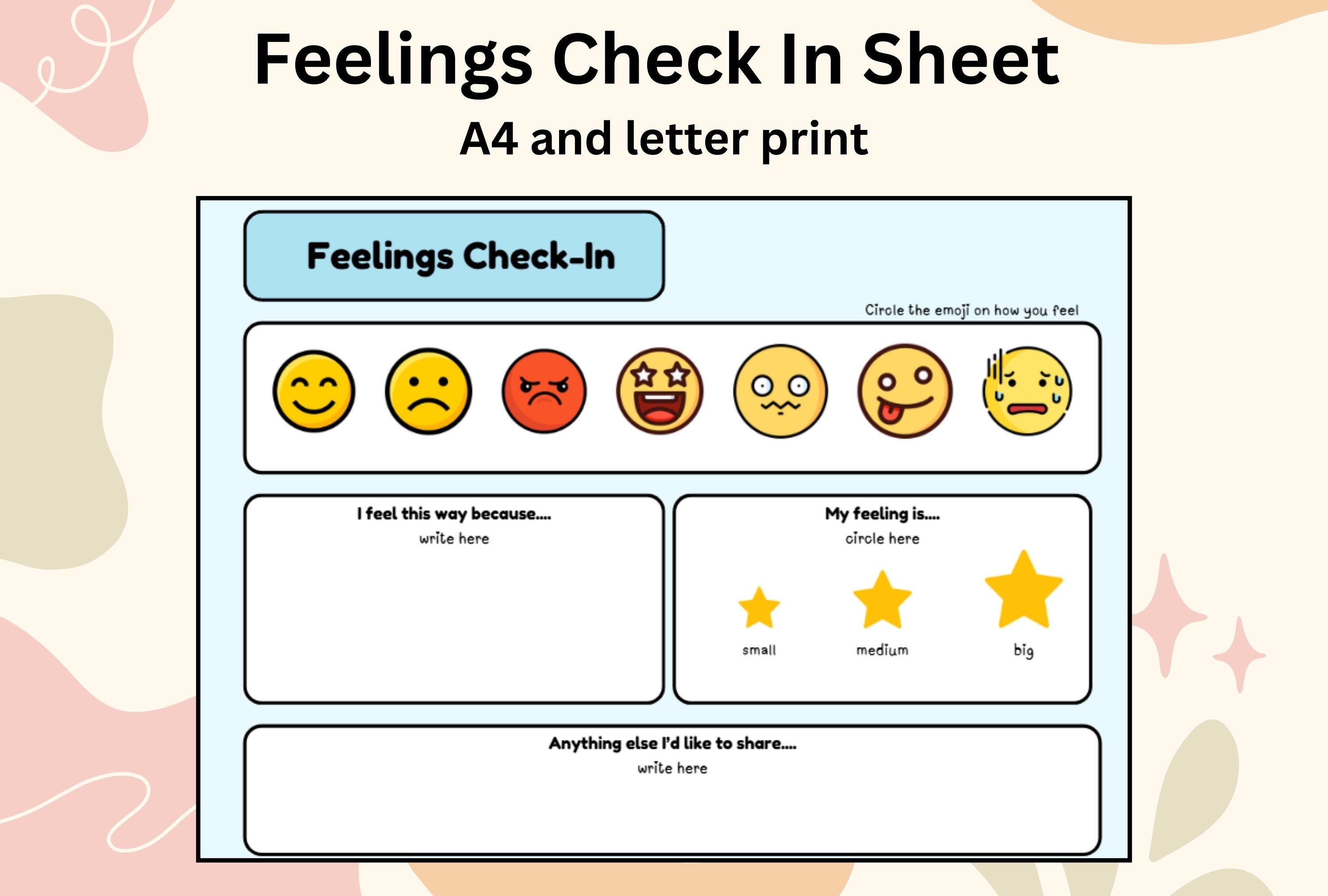 Feelings Check-in Worksheet for Kids, Printable Emotional Regulation ...
