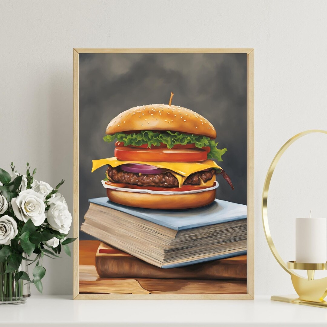 Cheeseburgers, Books, Stacks of Books, Booklovers, Book Art, Printable ...