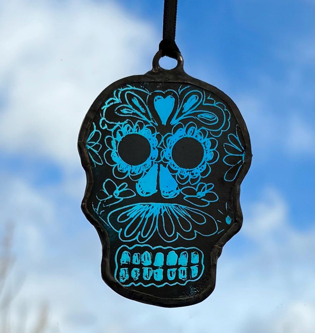 Day of the Dead Skull - Stained Glass Window Charm - Etsy