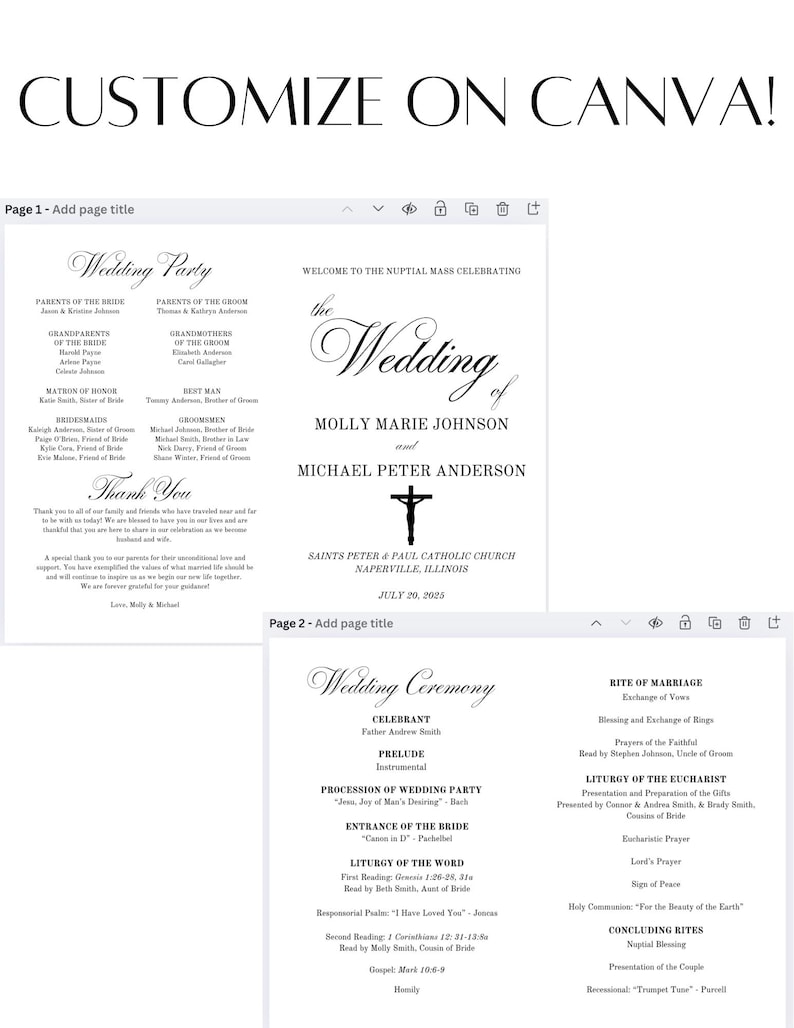 Catholic Wedding Ceremony Program Template Editable Canva - Etsy