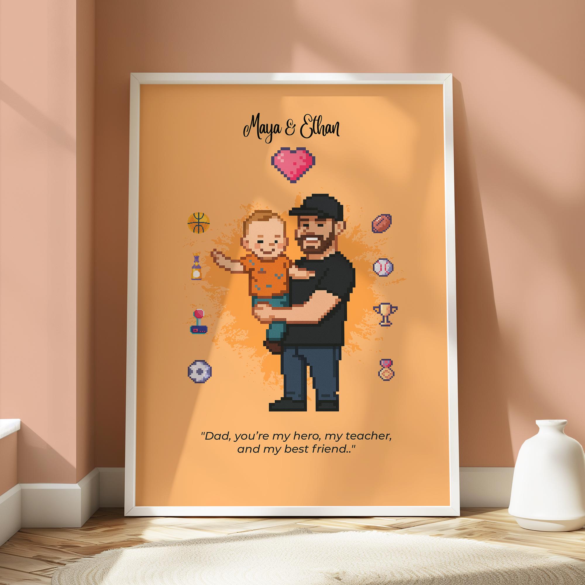 Custom Pixel Art Portrait, Personalized Dad & Child Portrait, Father's ...