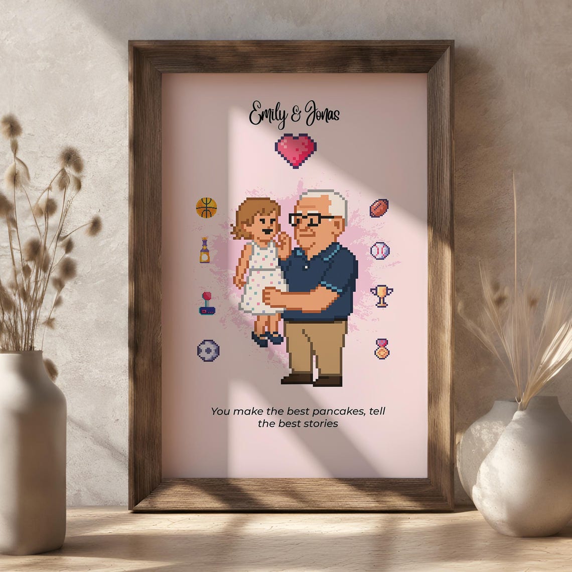 Custom Pixel Art Portrait, Personalized Dad & Child Portrait, Father's ...