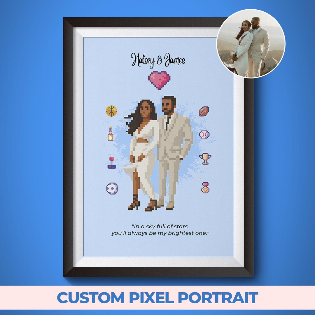 Custom Couple Pixel Art Portrait, Retro Anniversary Gift (digital Print ...