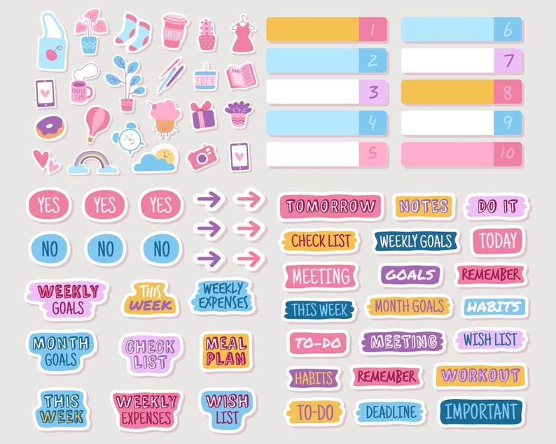 Printable Daily Planner, Goal Tracker, Stickers (digital Download) - Etsy