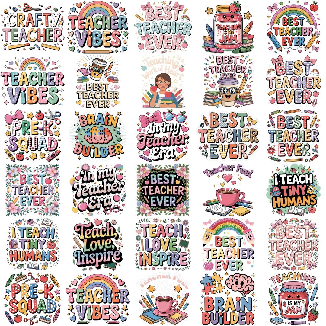 Best Teacher Ever Png, Preppy Teacher Png Bundle, Teacher Appreciation ...