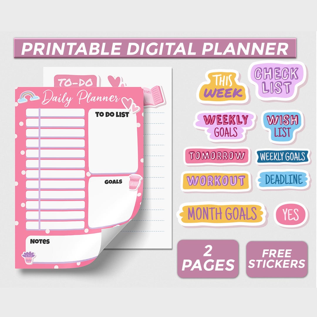 Daily Kids Planner Printable, Daily Weekly Goals, to Do List, Aesthetic ...