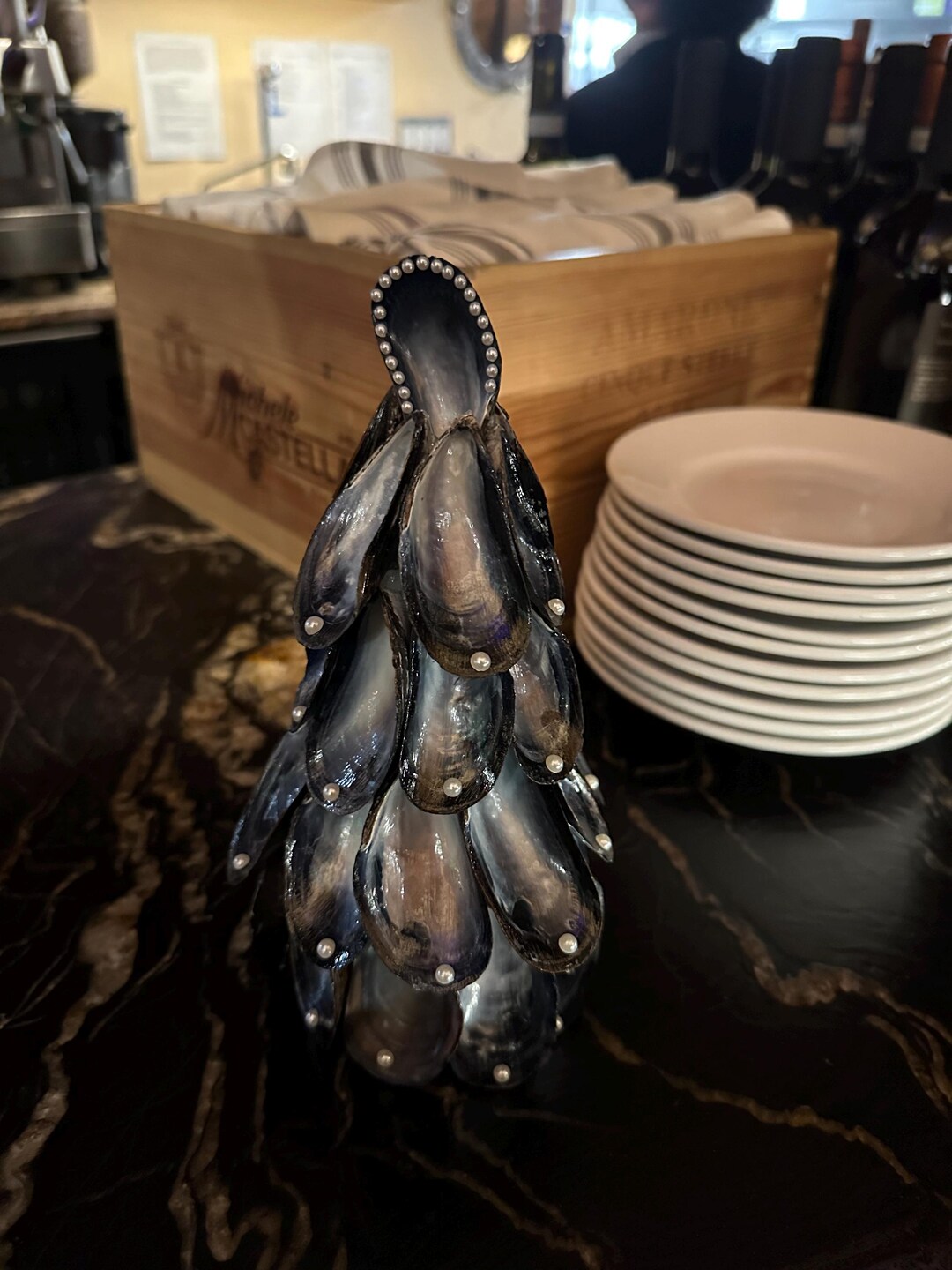 Mussel Shell Trees / Blue and Black With Pearls - Etsy