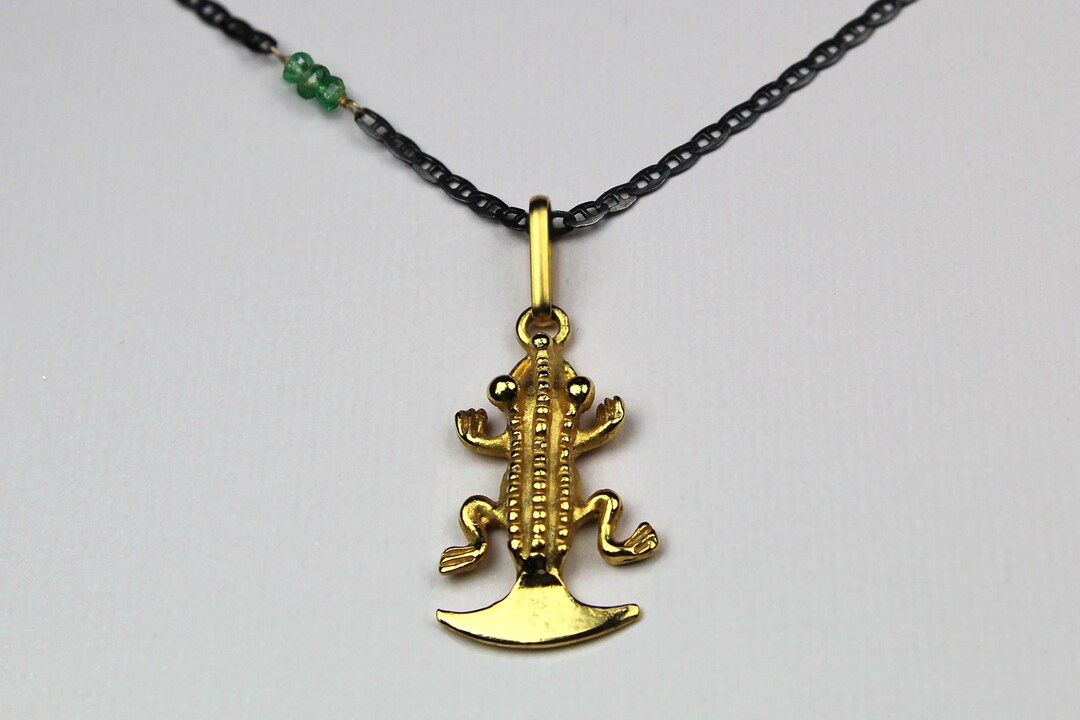 24kt Gold Pre-columbian Lizard Pendant Chain Necklace W/ Natural ...