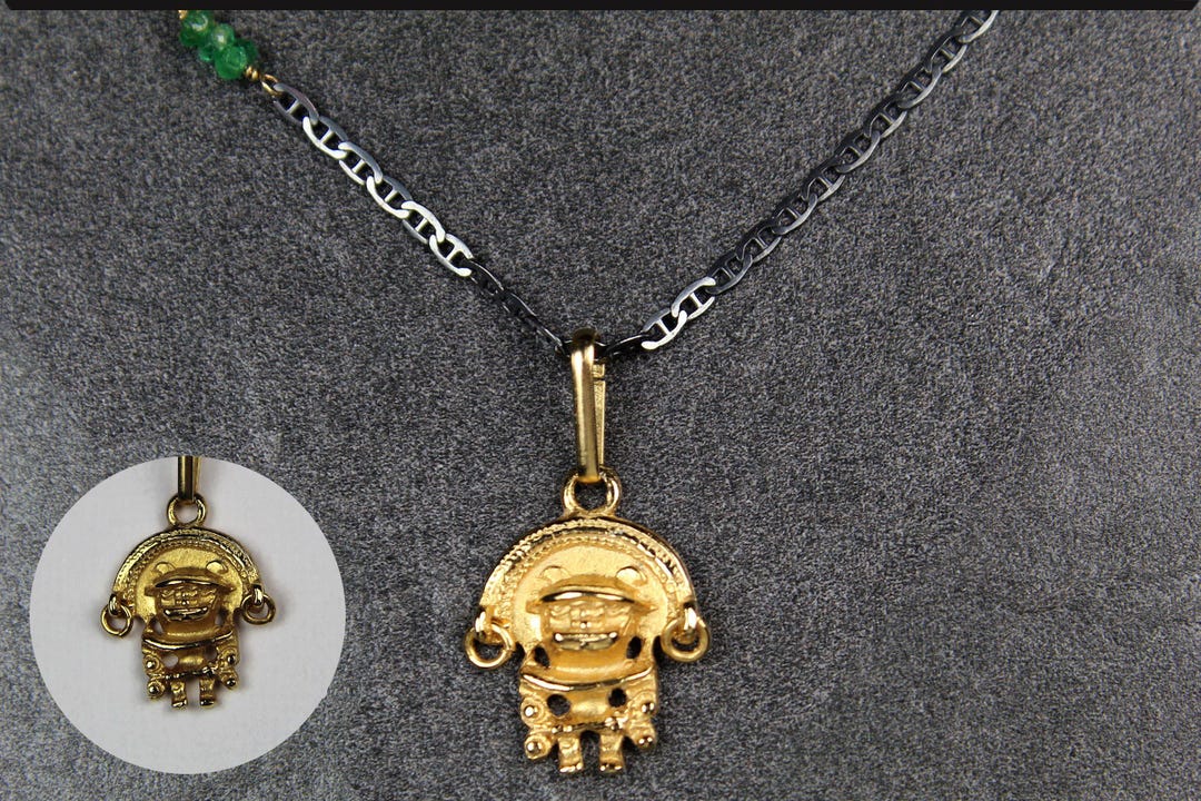 Pre-columbian Shaman Pendant Necklace, Solid 925 Silver Chain Blackened ...