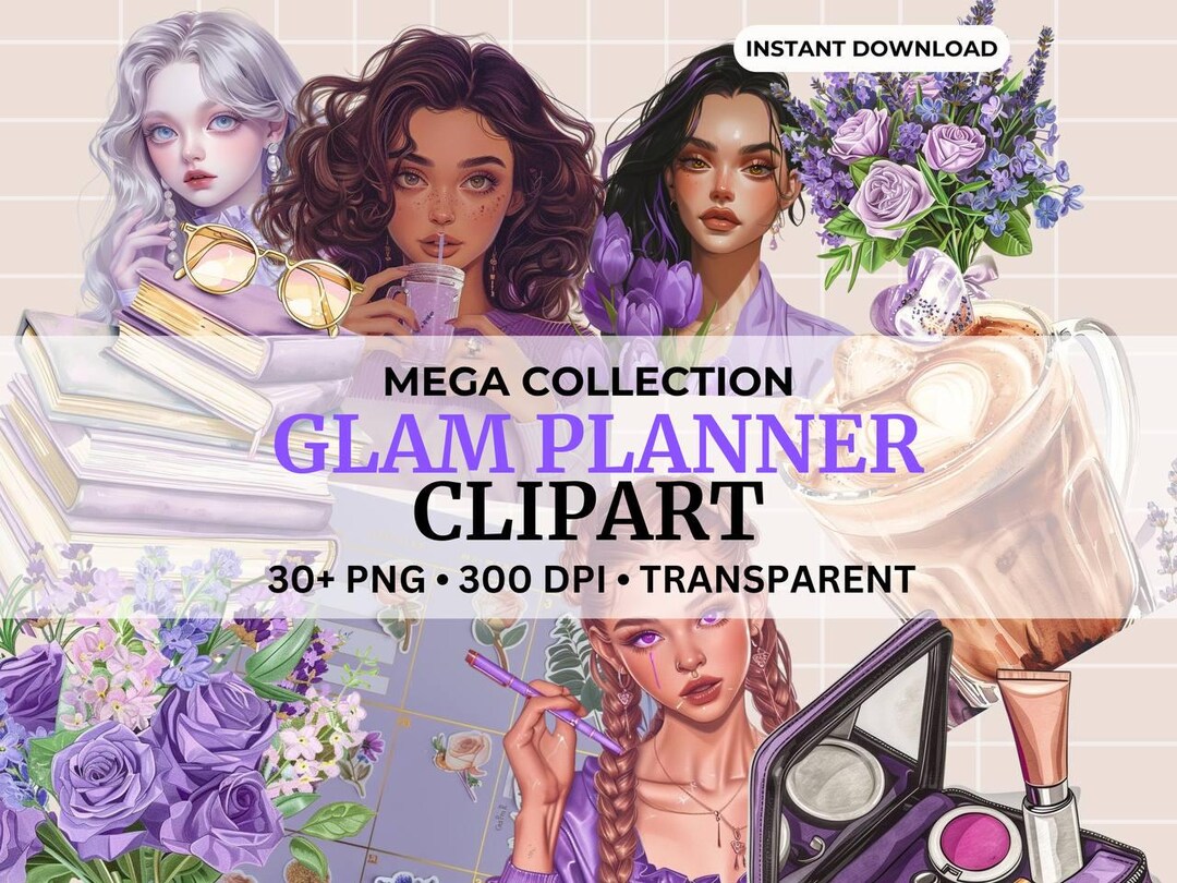 Lovely Lilac Planner Clipart Floral Planner Girl Watercolor Journaling ...