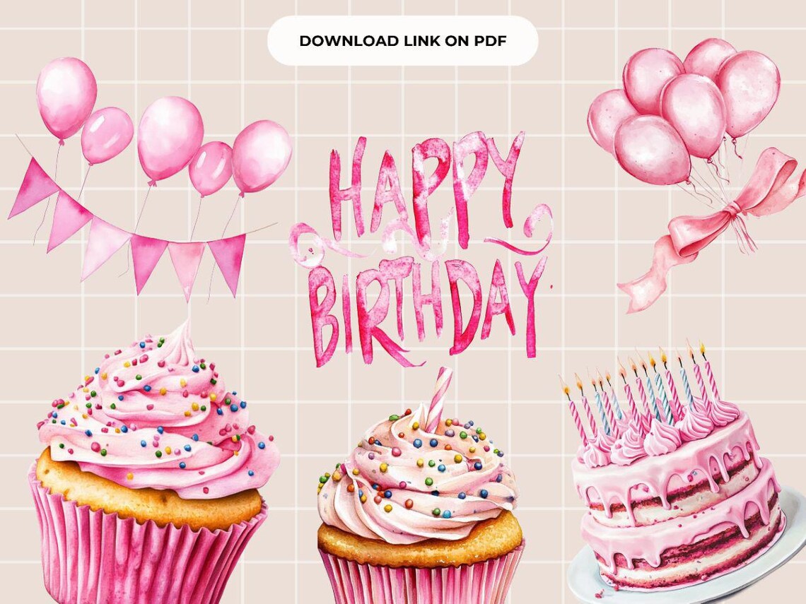 Watercolor Birthday Party Clipart Bundle Birthday Cake Clipart ...