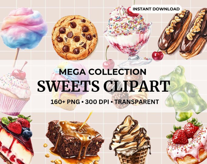 Watercolor Pastel Sweets Clipart Rainbow Sweet Treats PNG Macarons ...