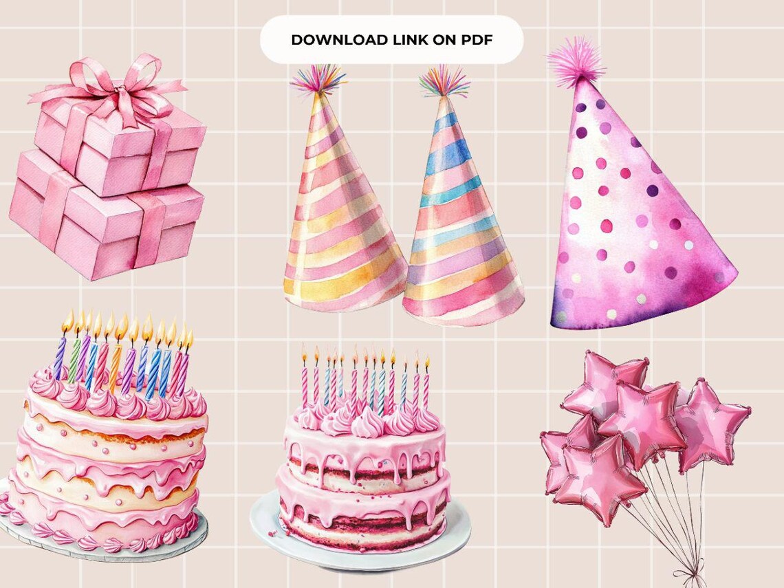 Watercolor Birthday Party Clipart Bundle Birthday Cake Clipart ...