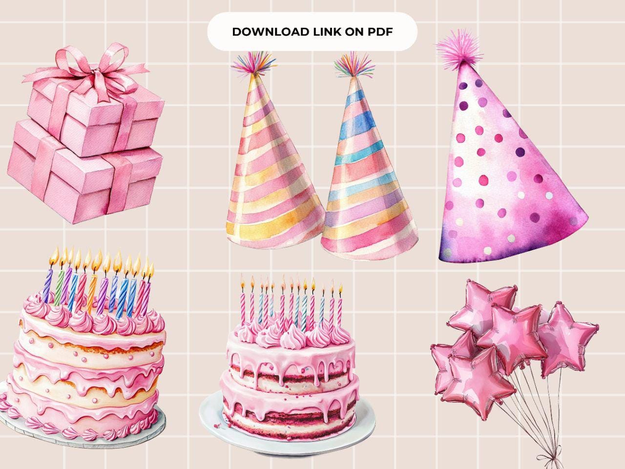 Watercolor Birthday Party Clipart Bundle Birthday Cake Clipart ...
