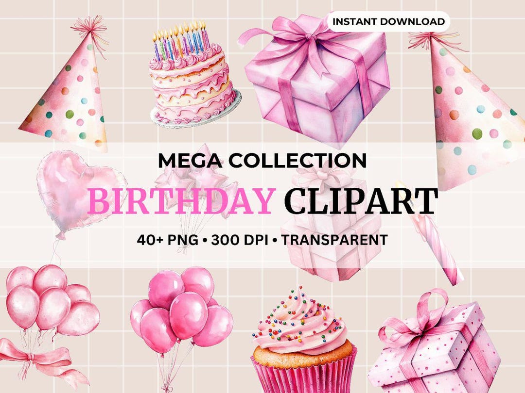 Watercolor Birthday Party Clipart Bundle Birthday Cake Clipart ...