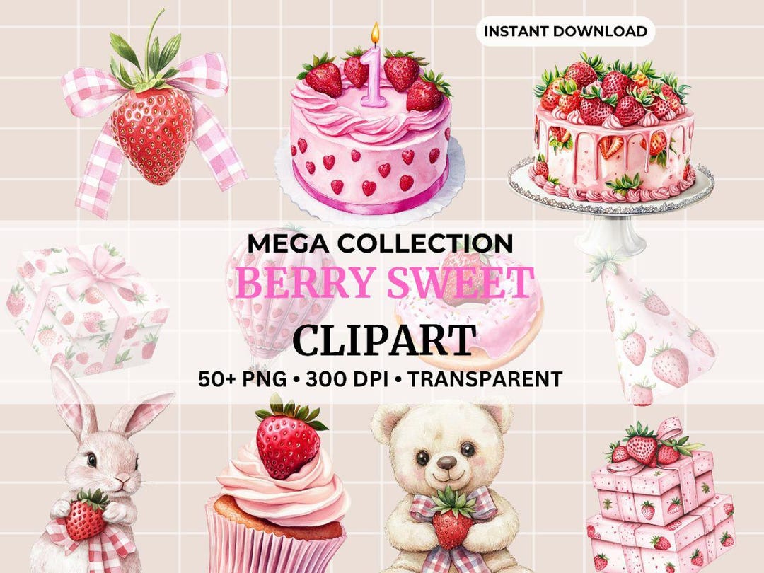Berry Sweet Baby Shower Clipart Bundle PNG Baby Shower Pink Strawberry ...