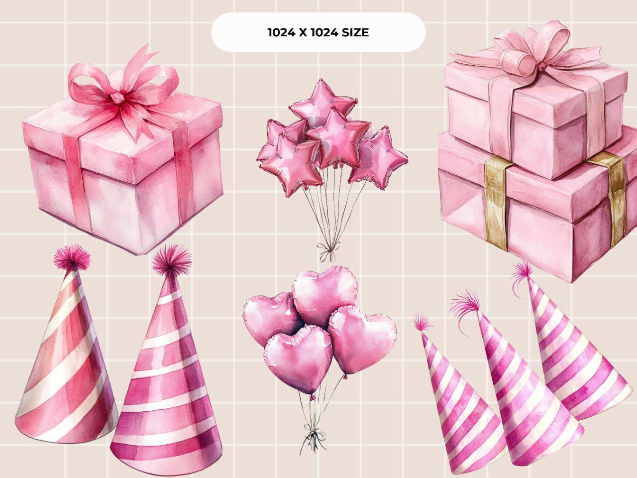 Watercolor Birthday Party Clipart Bundle Birthday Cake Clipart ...