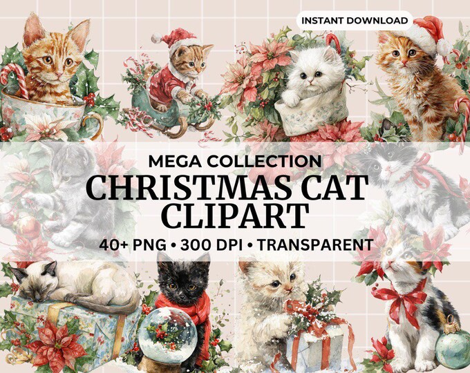 10 PNG Winter Cat Tree Clipart – Cute Kittens PNG – Christmas Cat ...