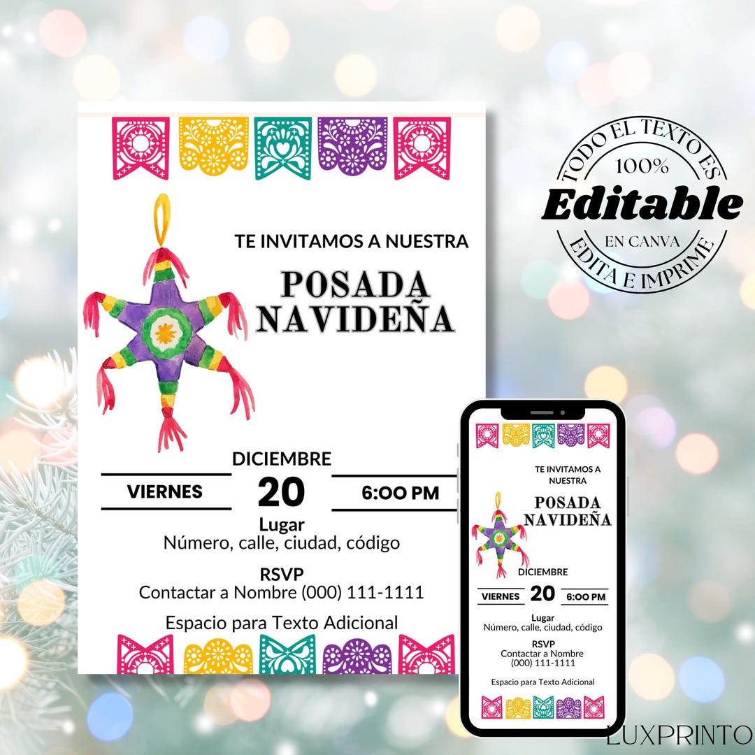 Posada Invitation, Christmas Party Invite, Invitación Para Posada Navideña, Instant Download ...