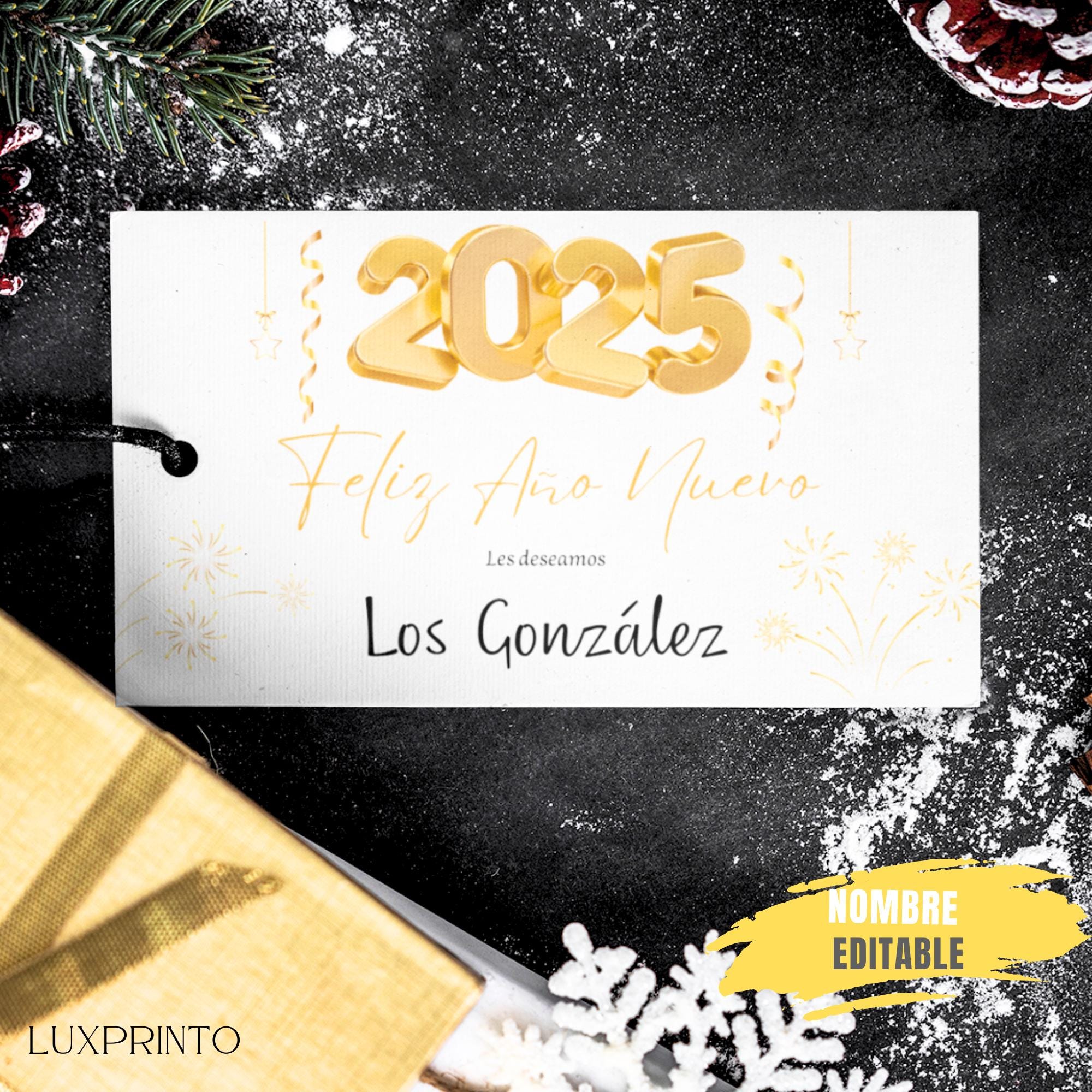 Feliz Año Nuevo Etiqueta 2025, Etiquetas 2025 Editable Para Imprimir ...