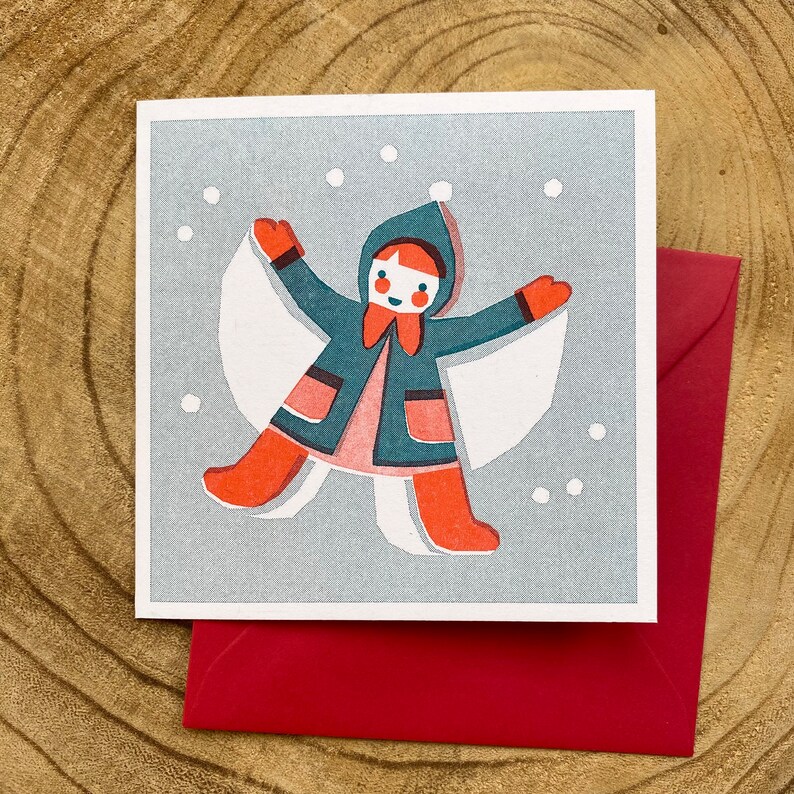 Snow Angel and Giant Snowball Cards, Riso Christmas Cards, Pack of Two ...