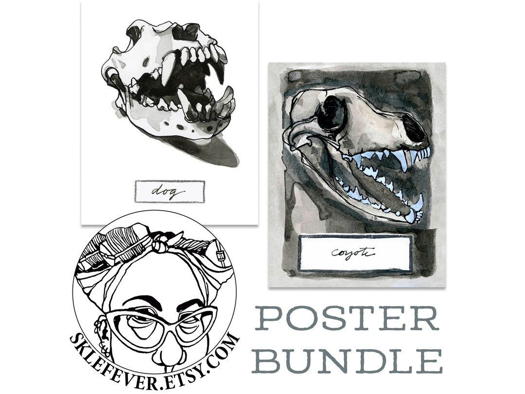 Dog and Coyote Skull Poster Bundle - Etsy