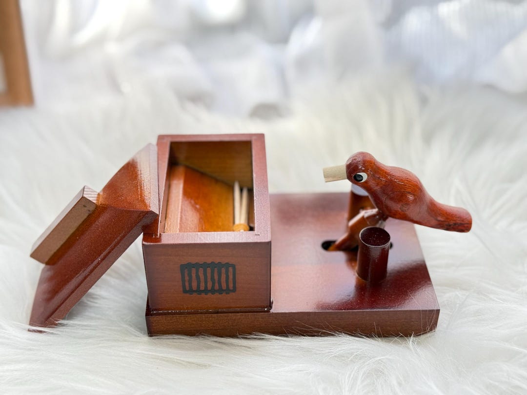 Japanese Handmade Wooden Toothpick Holder,unique Gift,bird Toothpick ...